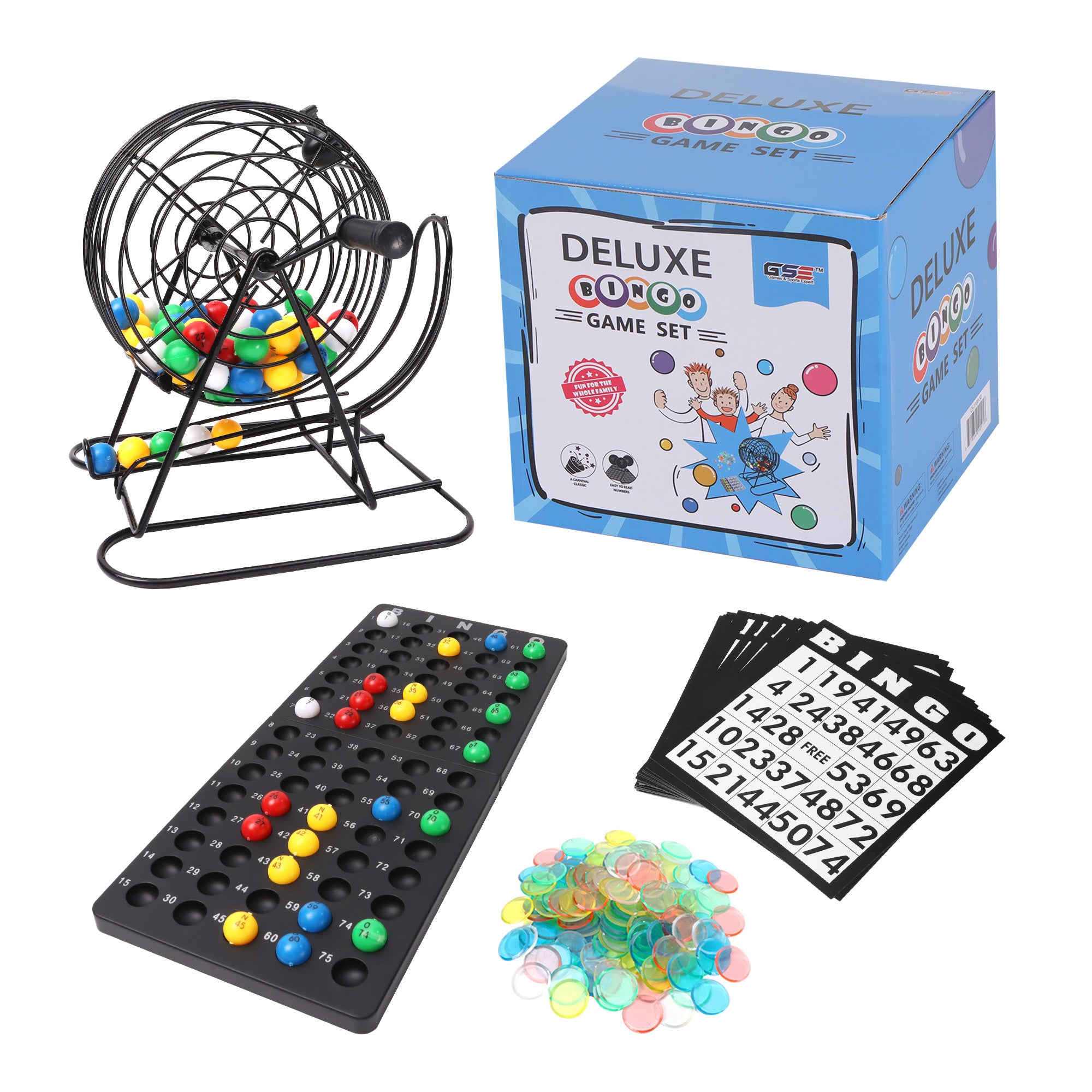 GSE Deluxe Bingo Game Set with Metal Cage, Masterboard & Balls, 50 Bin